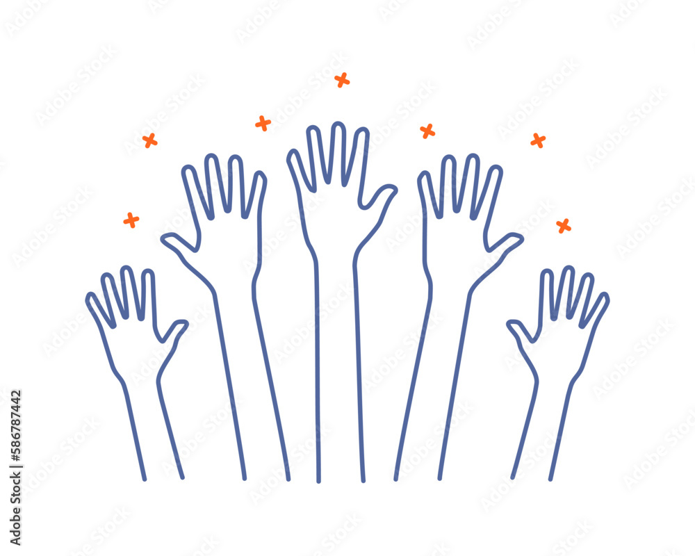 Volunteers and charity work. Raised helping hands. Vector icon background banner illustrations ...
