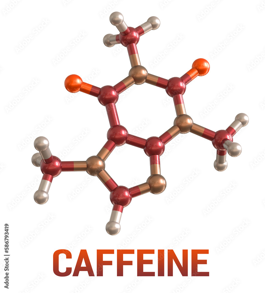 Caffeine molecule or structural model of caffeine molecule isolated ...