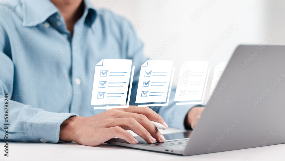 Survey form concept. Questionnaire with checkboxes, filling survey form ...