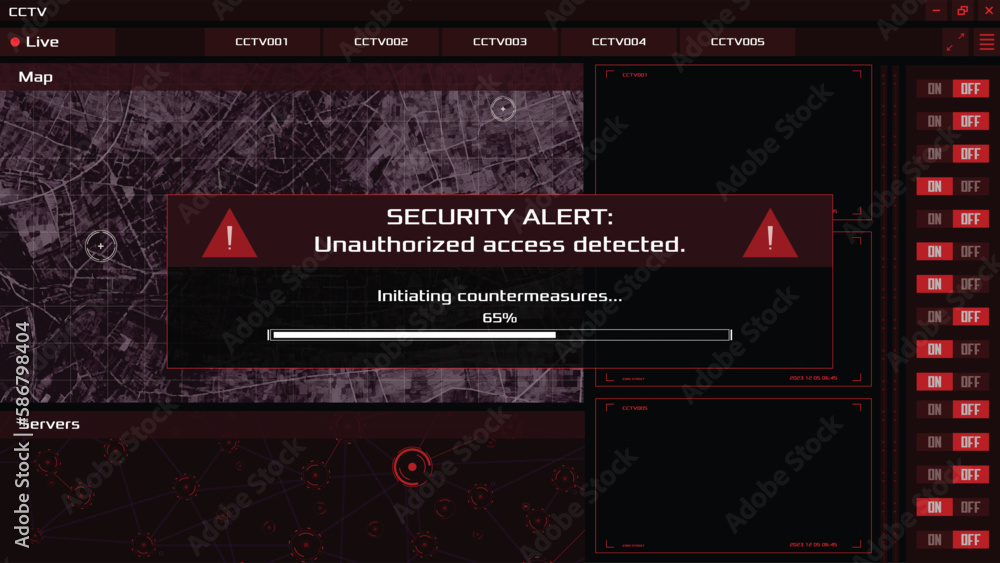 CCTV interface screen being hacked. Camera screen frame for ...