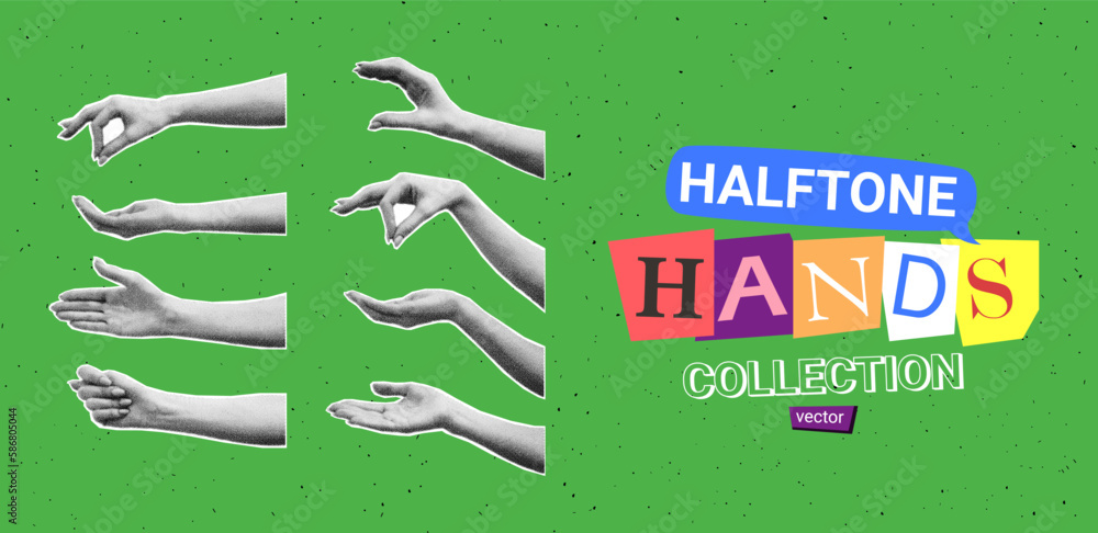 Set of halftone hands. Vector illustration with gestures of hands with ...
