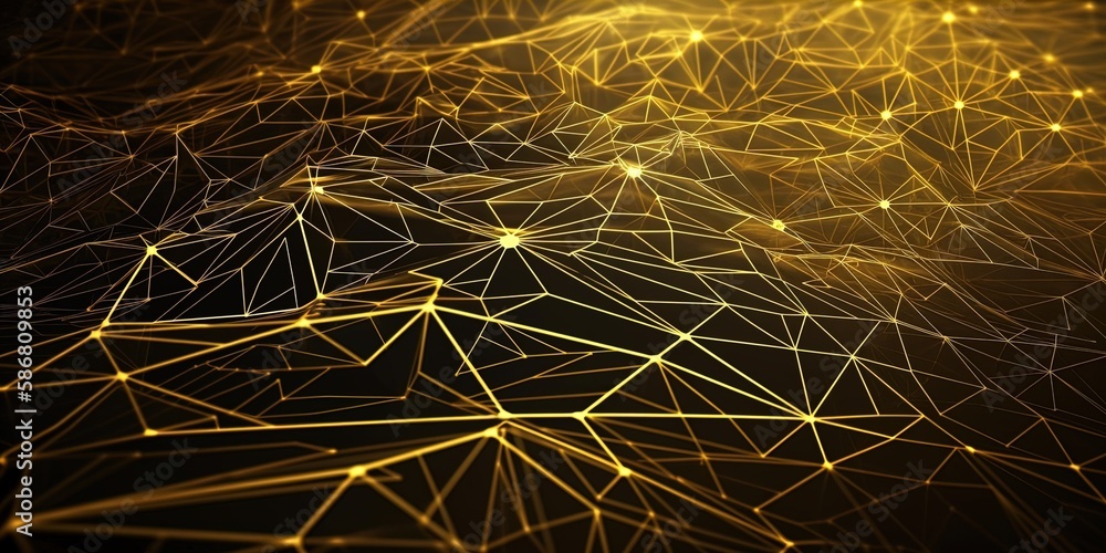 Gold Gradient Digital Polygons: A Network Grid Fusion background ...