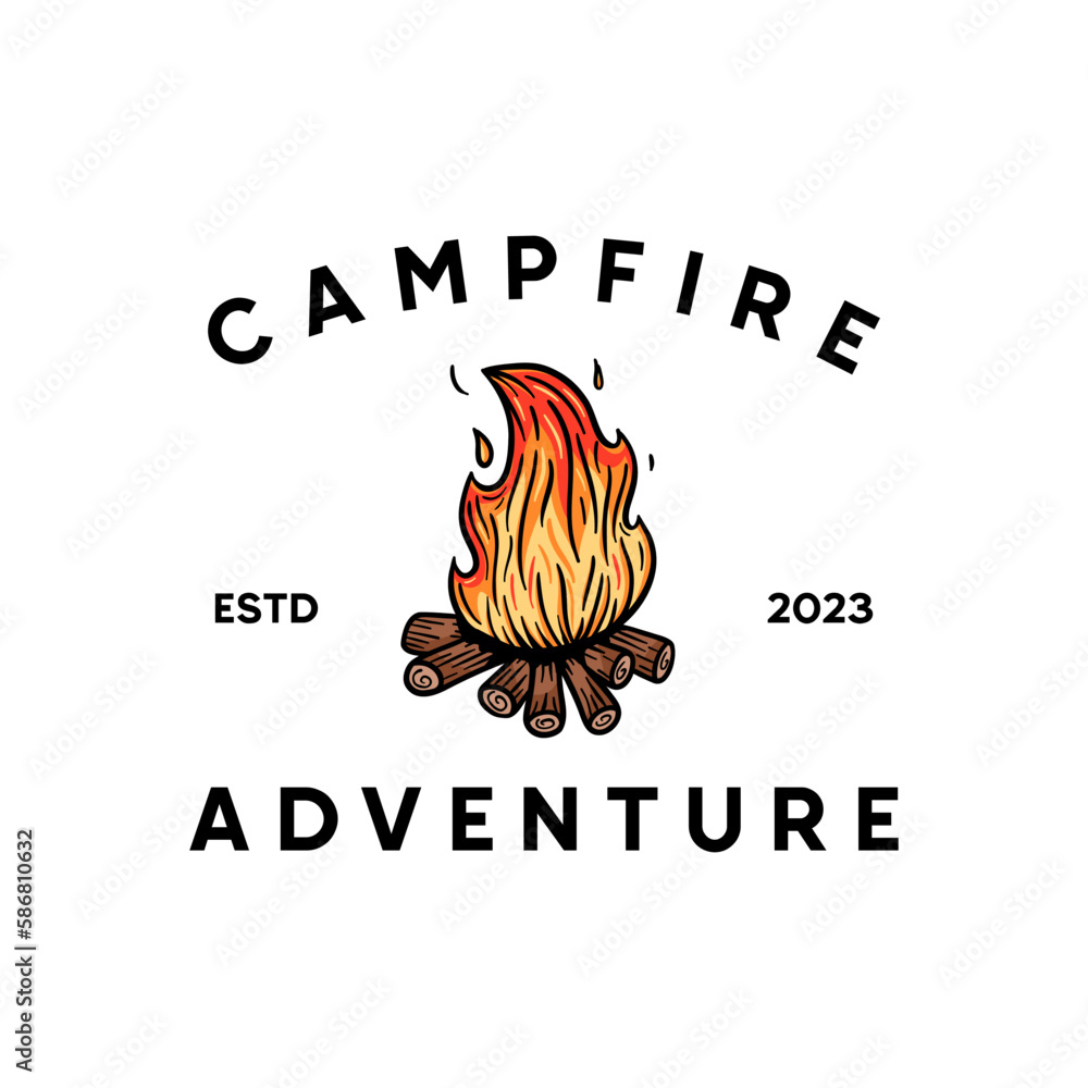 Campfire Logo designs with hand drawn style, sport camping, campfire ...