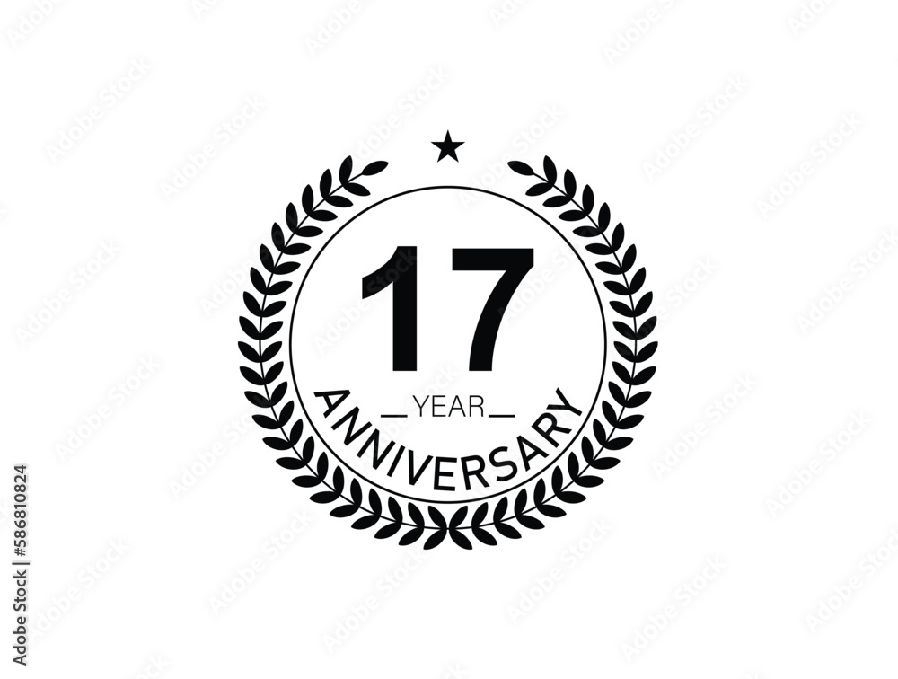 17 years anniversary logo template isolated on white, black and white ...