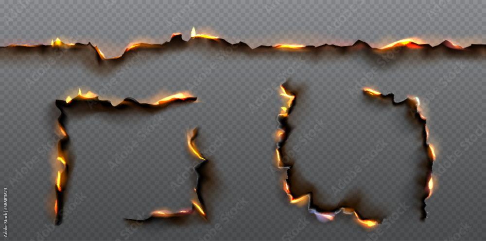 Burn edge paper hole corner vector effect set on transparent background ...