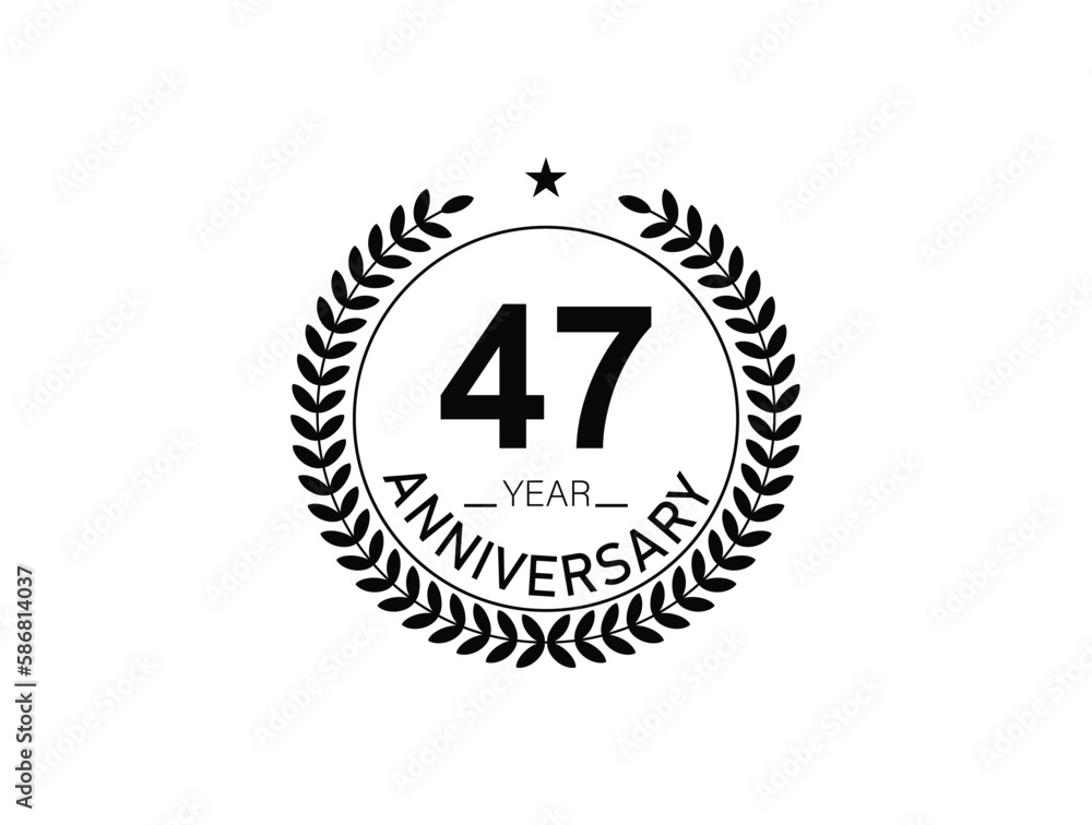 47 years anniversary logo template isolated on white, black and white ...
