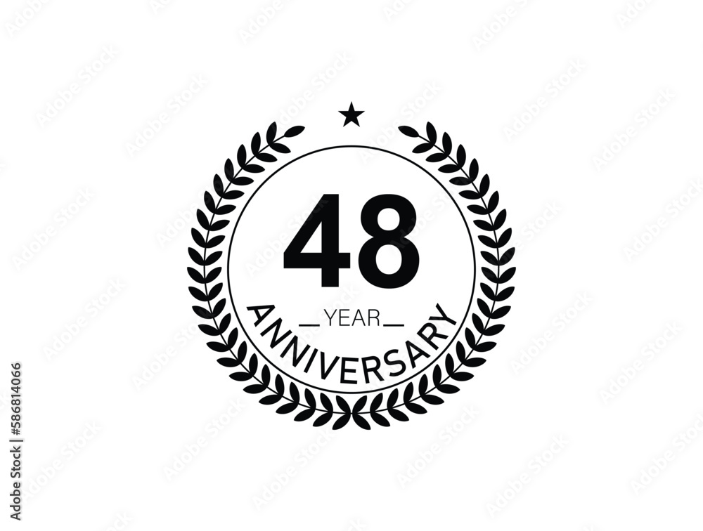48 years anniversary logo template isolated on white, black and white ...