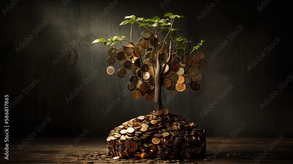 Financial Growth Concept of a Money Tree: Tree Sprouting from Money ...