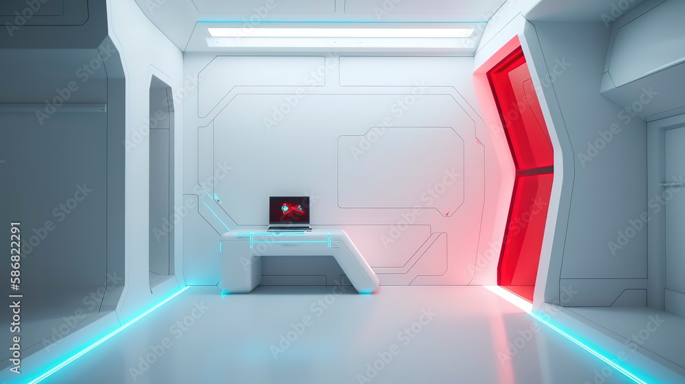 minimal room backdrop, home office inside minimal spaceship interior ...