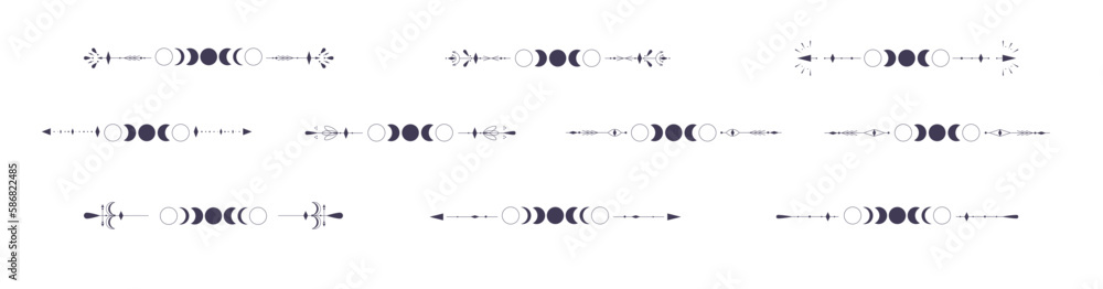 Moon Phases set with celestial border isolated on white background ...