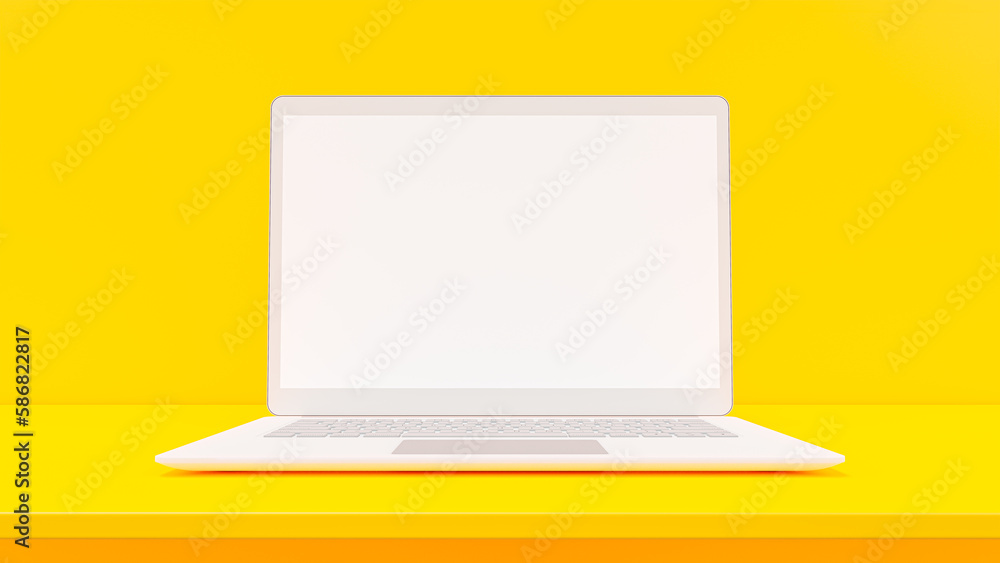 Laptop Mock-Up white color on work desk in yellow room. Designed in ...