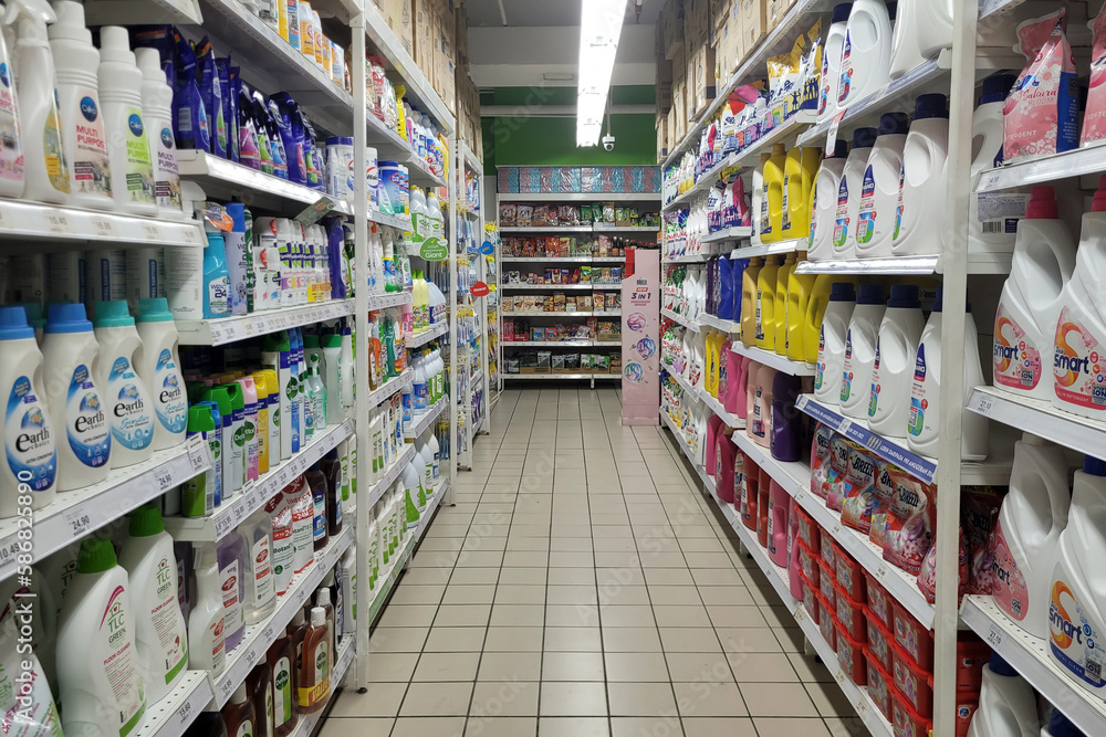 PENANG, MALAYSIA - 22 MAR 2023: Various brand of household cleaning ...