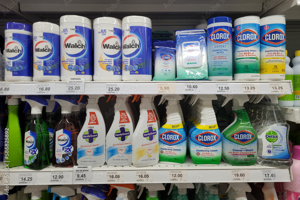 PENANG, MALAYSIA - 22 MAR 2023: Various brand of household cleaning ...