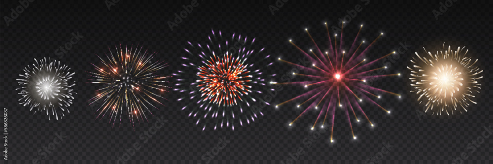 set of isolated vector fireworks on transparent background. Stock ...
