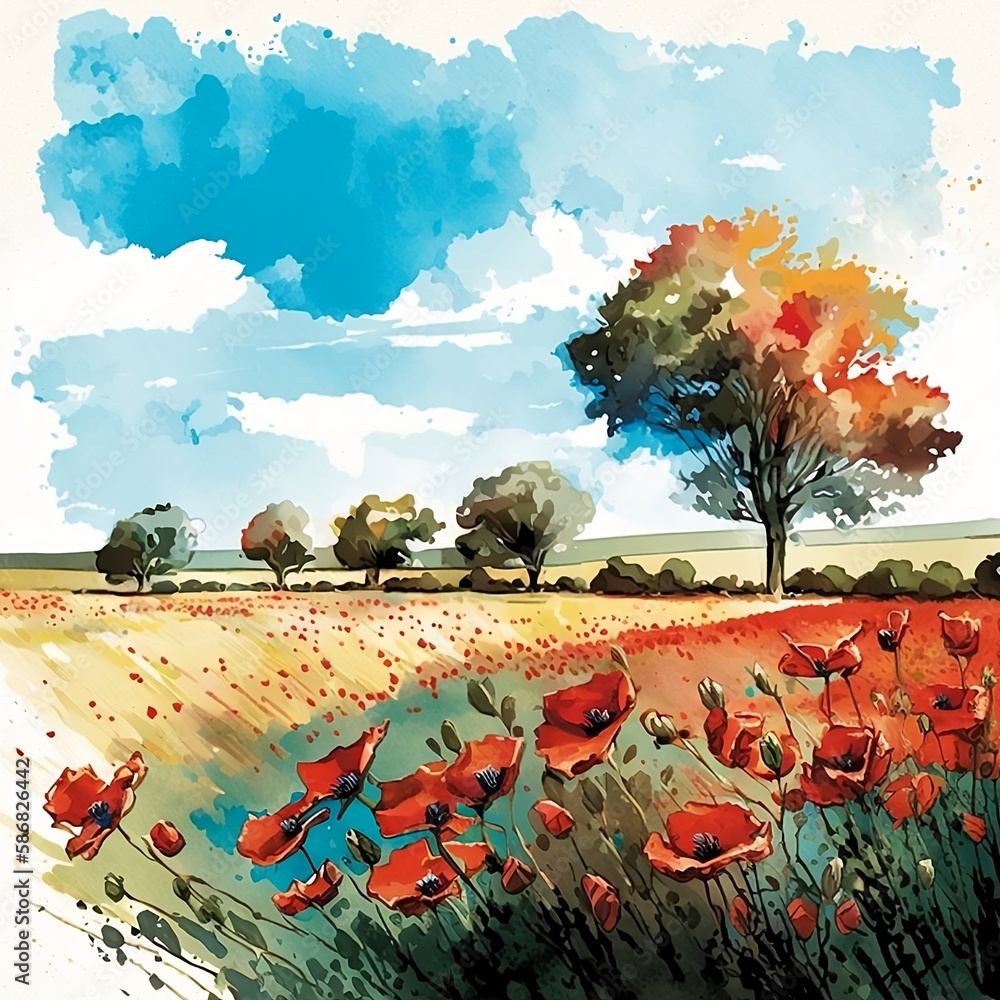 The red poppy flower field Generative AI illustration as a symbol of ...