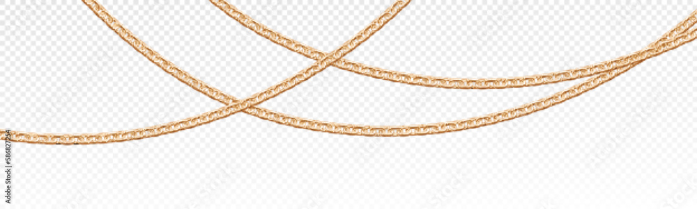 Realistic isolated gold vector jewelry chain set. 3d golden crossing ...