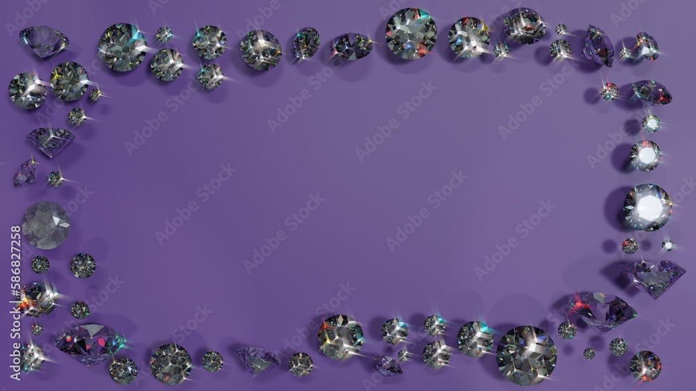 Round brilliant cut diamonds frame on the purple color background ...
