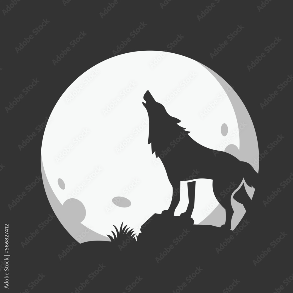 Vector Design of Howling Wolf Silhouette with Full Moon Background ...