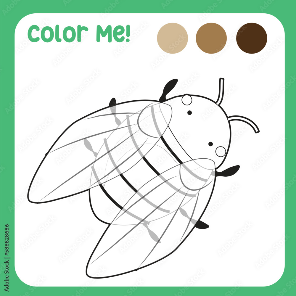 Colour me: colouring page kids with insects theme of a fly. Coloring ...