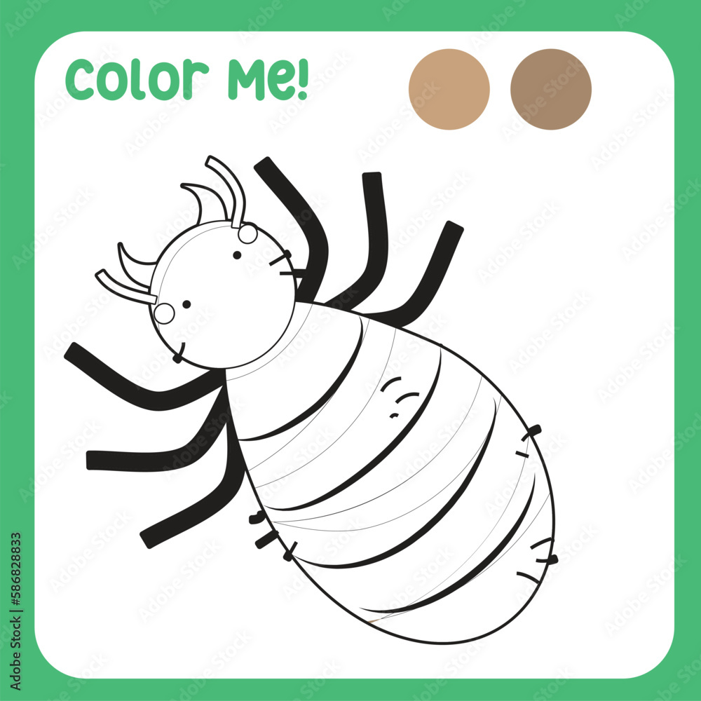 Colour me: colouring page kids with insects theme of a flea. Coloring ...