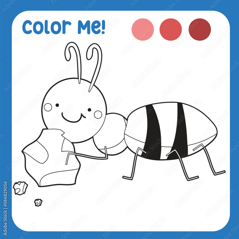 Colour me: colouring page kids with insects theme a cute ant. Coloring ...