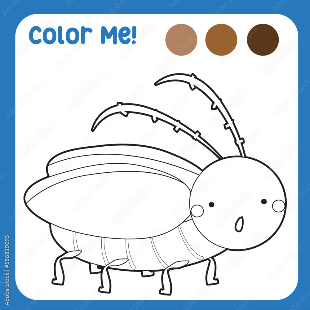 Colour me: colouring page kids with insects theme a cute cockroach ...