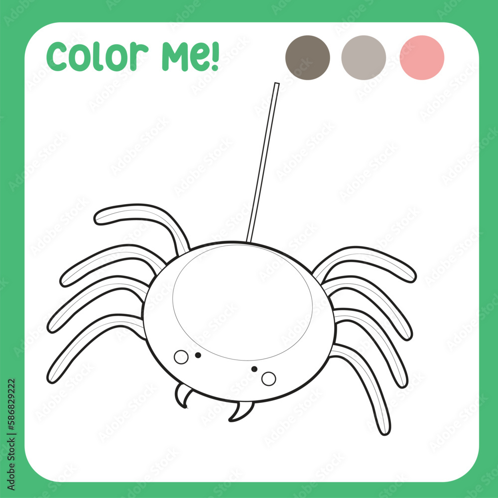 Colour me: colouring page kids with insects theme of a spider. Coloring ...