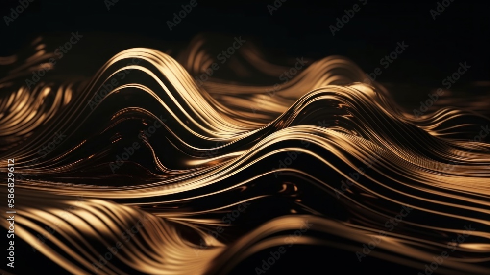 Metallic gold abstract wavy liquid background. Generative AI Stock ...