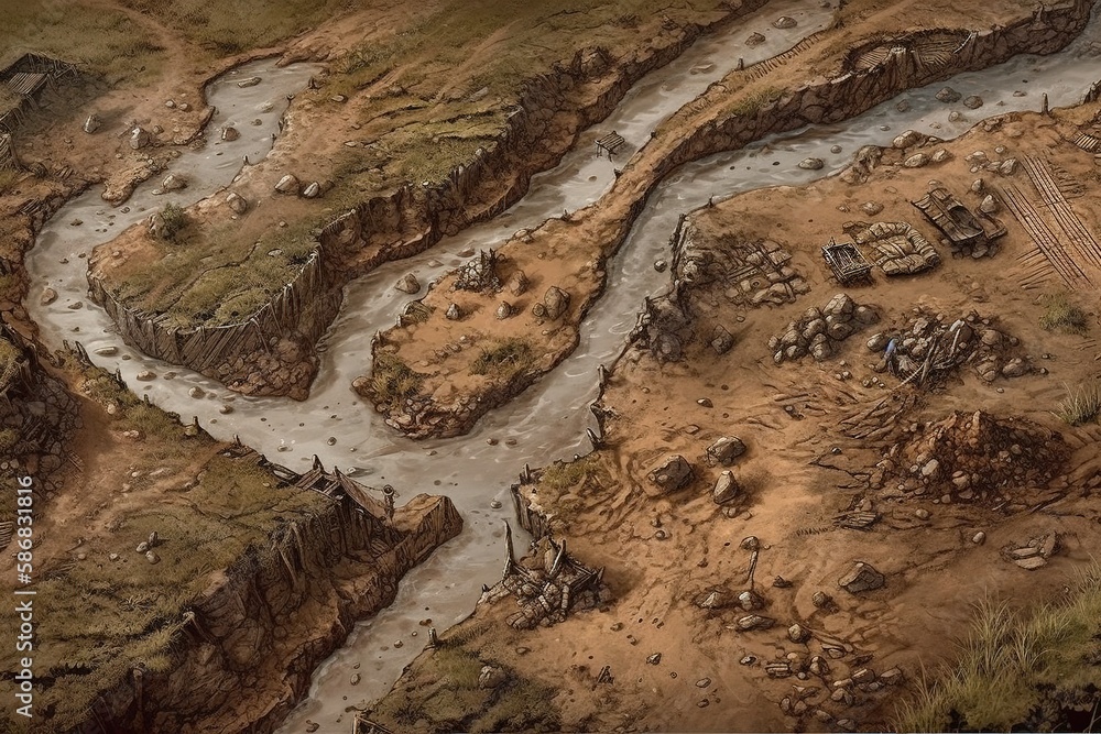 Muddy battlefield map with trench illustration with Generative AI Stock ...
