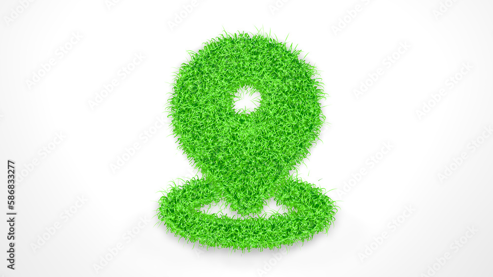 3D rendering grass effect google map logo icon. Natural green grass ...