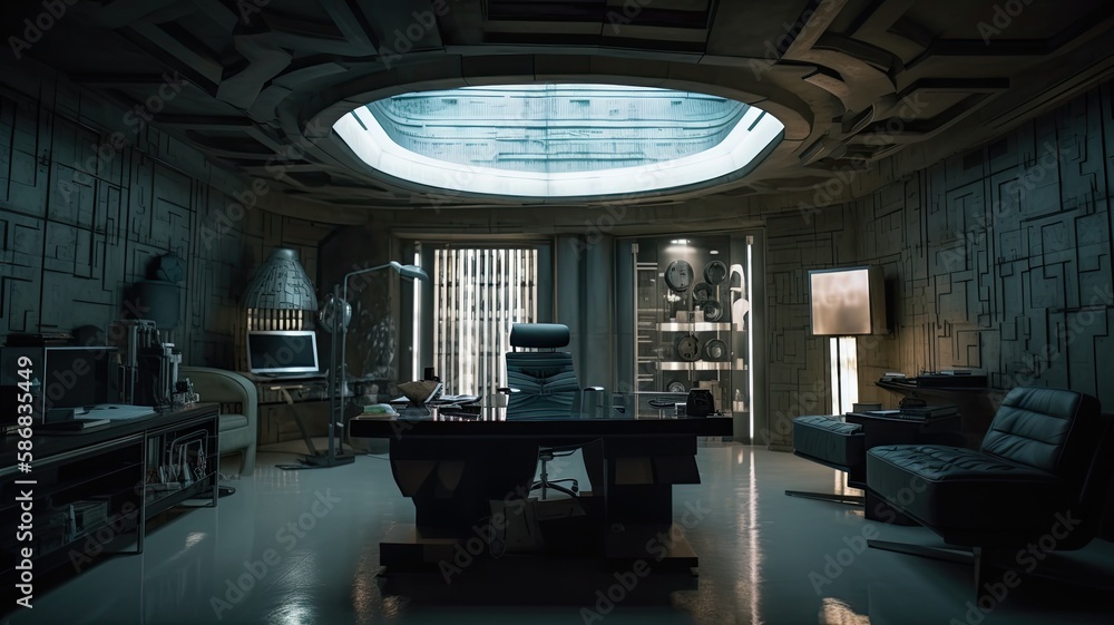 Home office bunker, interior garden with futuristic hidroponics system ...