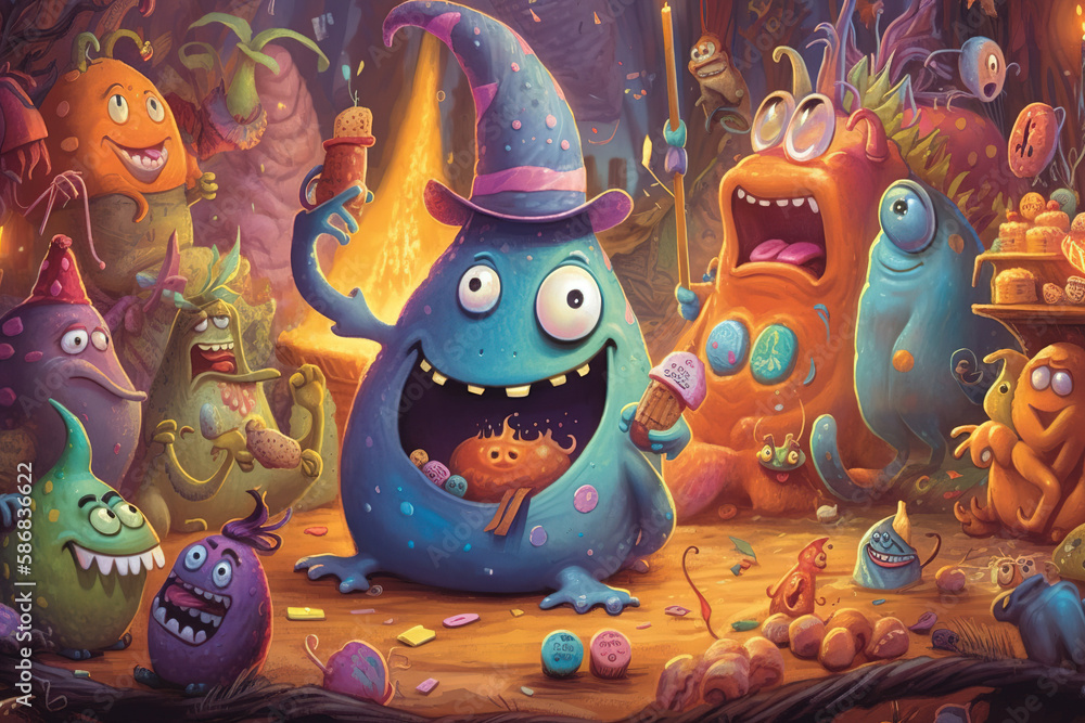 Magical creatures in a fantasy forest illustration for children's book ...