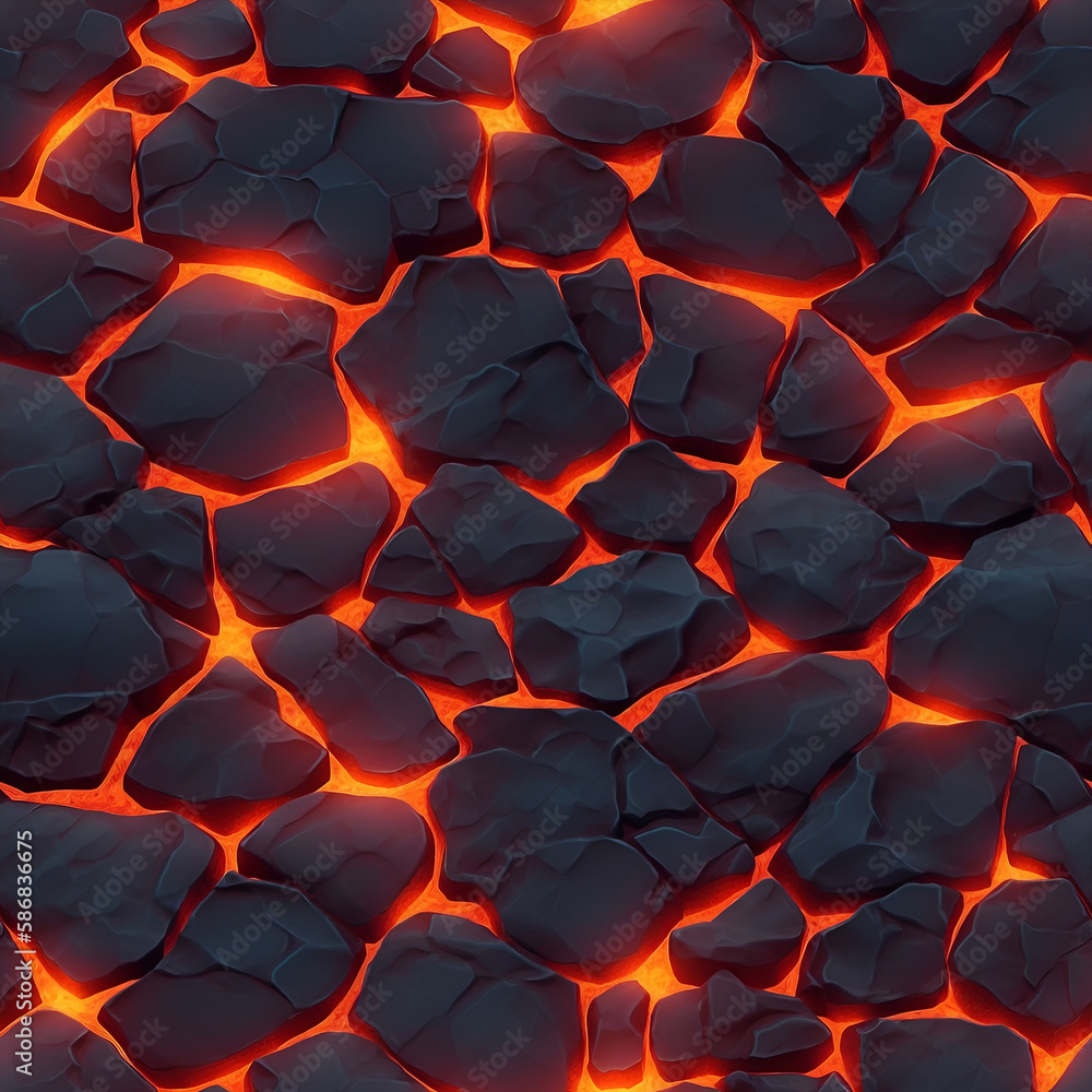 Seamless Pattern. Cracked ground with hot glowing lava veins ...