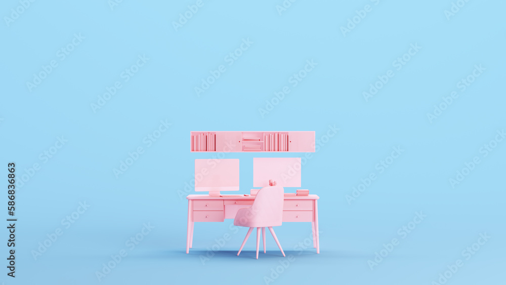 Pink Office Modern Desk Drawers Chair Bookshelf Studio Space Workplace ...