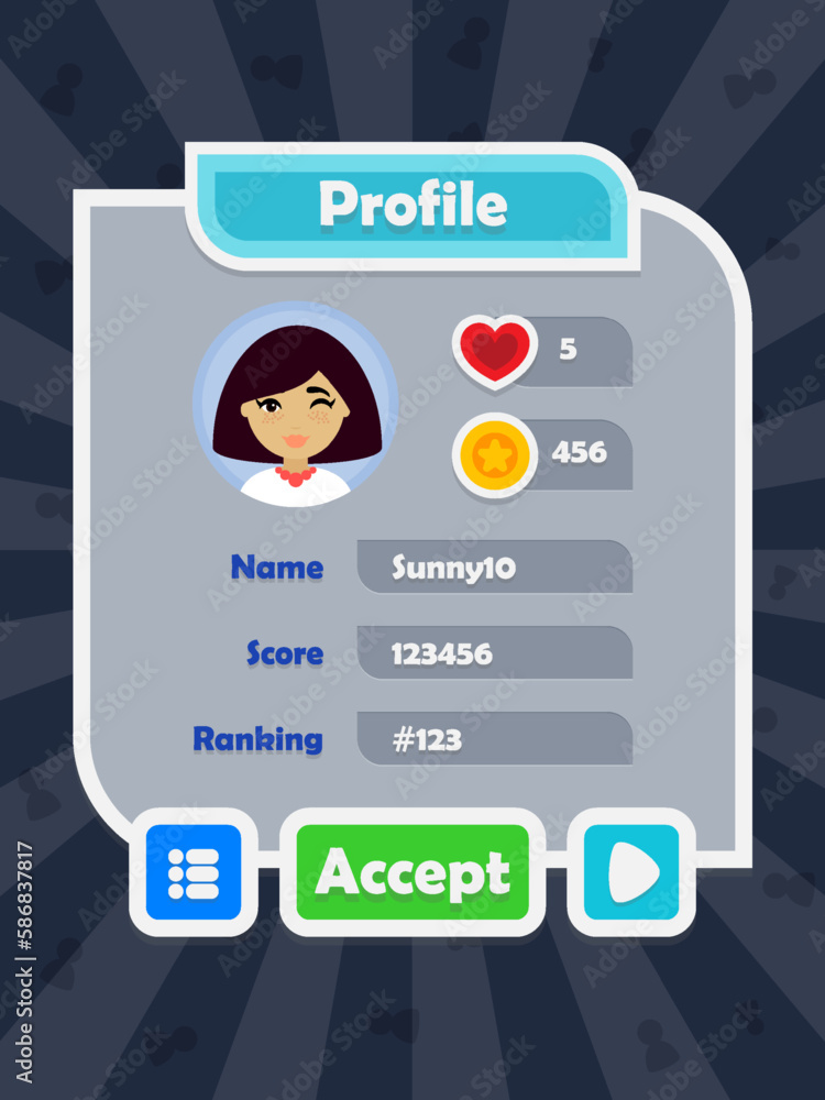 Menu of game graphic user interface on screen of 2d mobile game ...