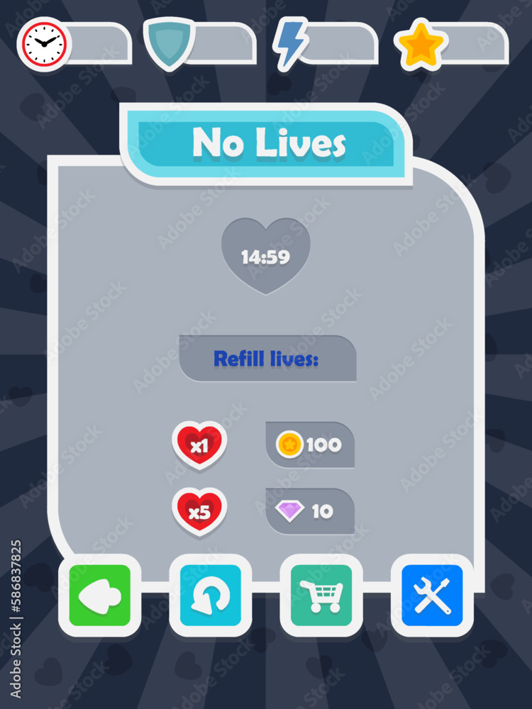 Menu of game graphic user interface on screen of 2d mobile game ...