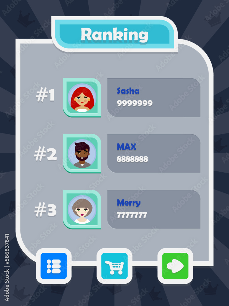 Menu of game graphic user interface on screen of 2d mobile game ...