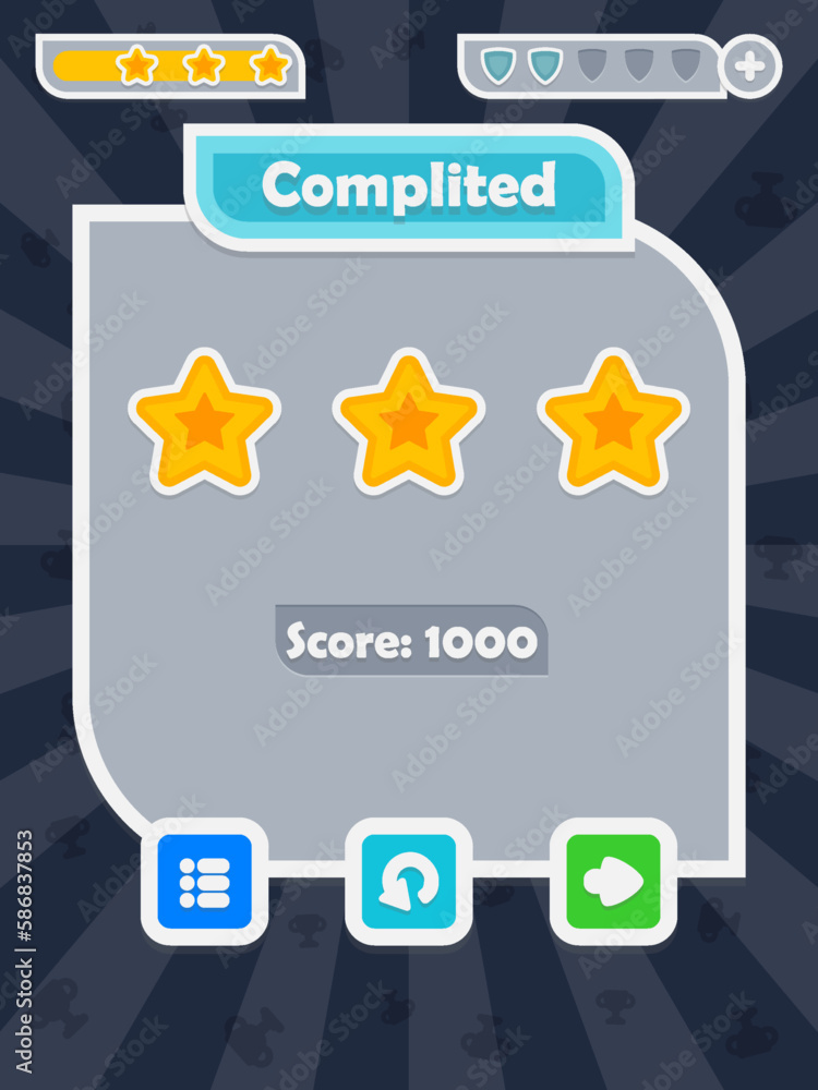 Menu of game graphic user interface on screen of 2d mobile game ...