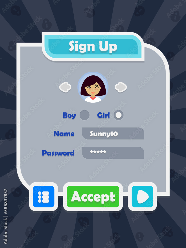 Menu of game graphic user interface on screen of 2d mobile game ...