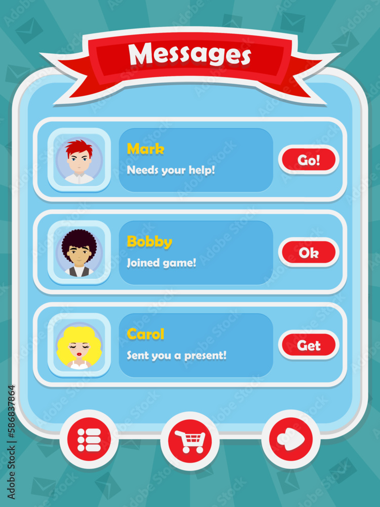 Menu of game graphic user interface on screen of 2d mobile game ...