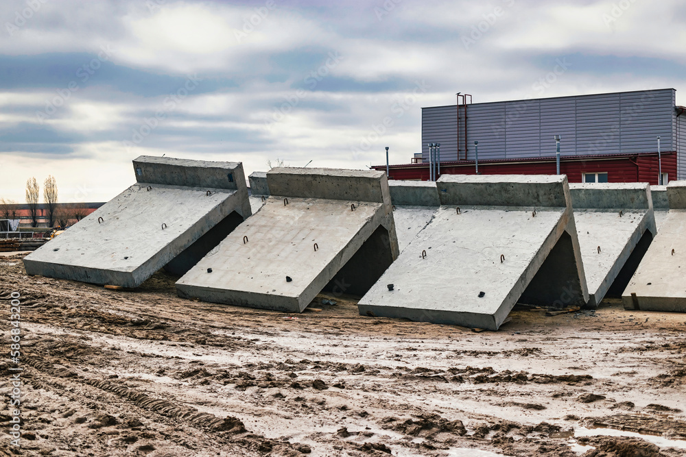 Large reinforced concrete structures at the construction site ...