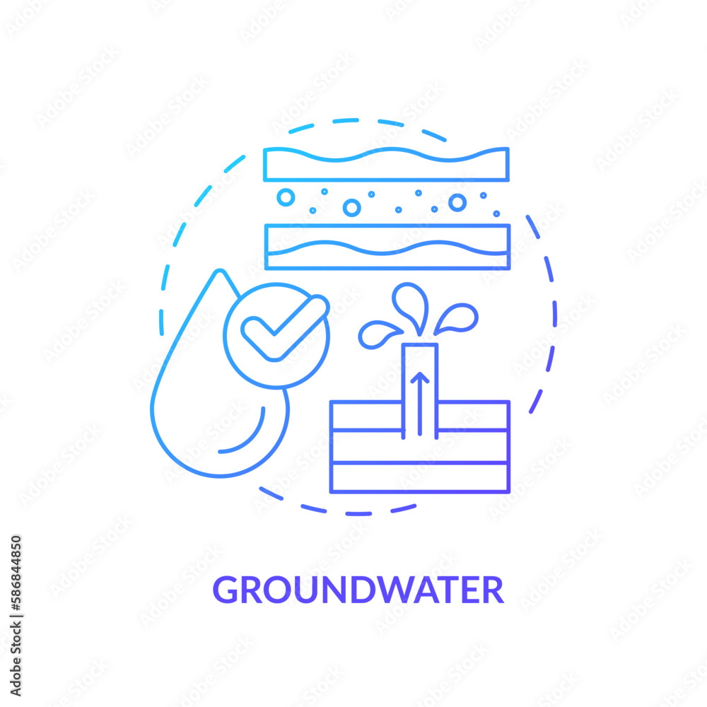 Groundwater blue gradient concept icon. Underground liquid substances ...