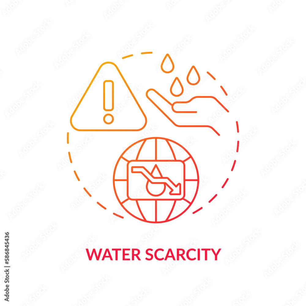 Water scarcity red gradient concept icon. Lack of fresh aqua resources ...