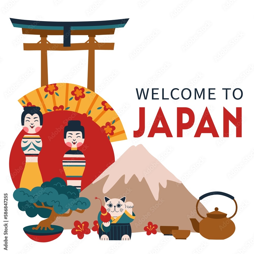 Invitation tourist banner. Welcome to japan, cultural travel and ...