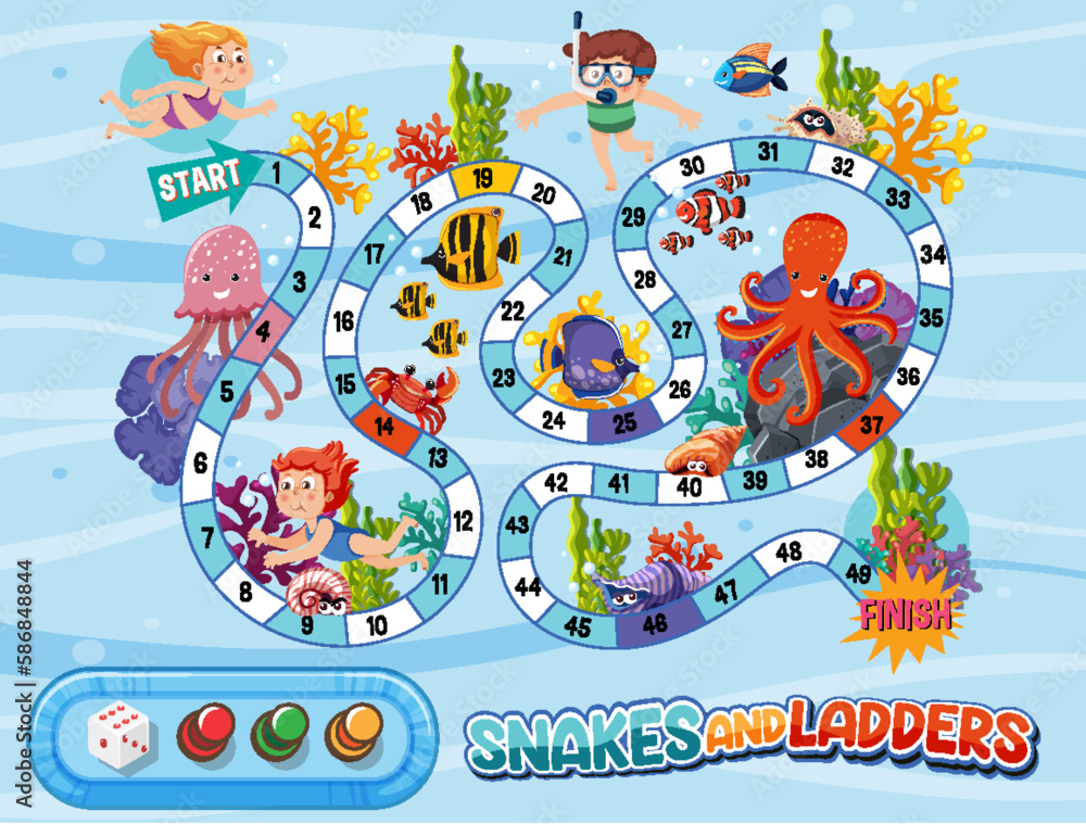 Simple board game for children underwater template Stock Vector | Adobe ...