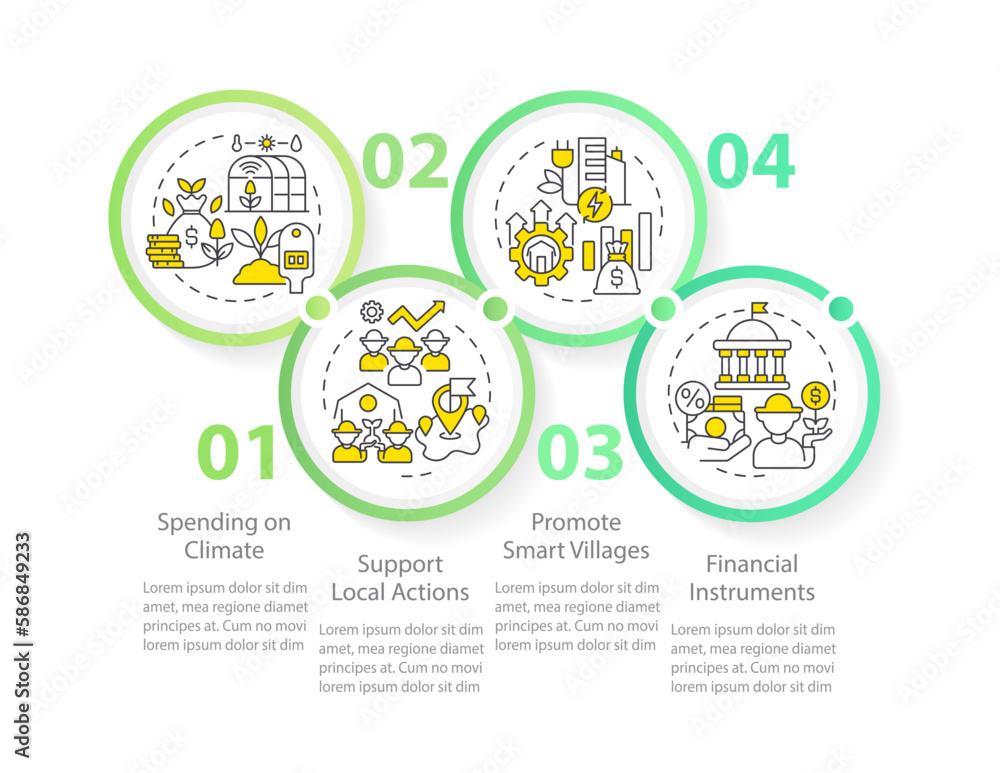 Rural development program circle infographic template. Farming support. Data visualization with ...