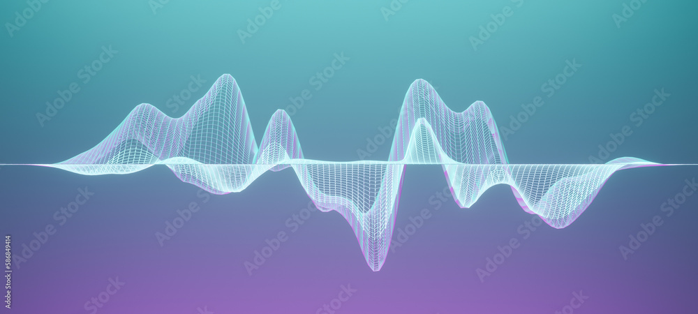 Illustration of abstract purple blue wireframe sound waves ...