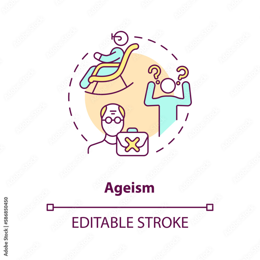 Ageism concept icon. Age discrimination. Social injustice example ...