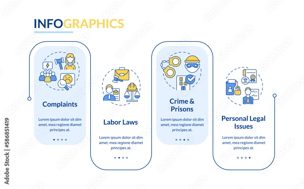 Laws and legal issues blue rectangle infographic template. Data ...