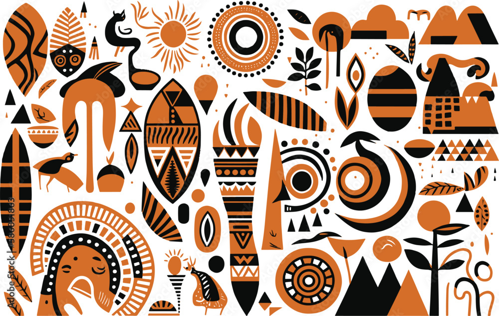 African Folklore Symbol Vector Illustration: Ethnic Tribal Traditional ...